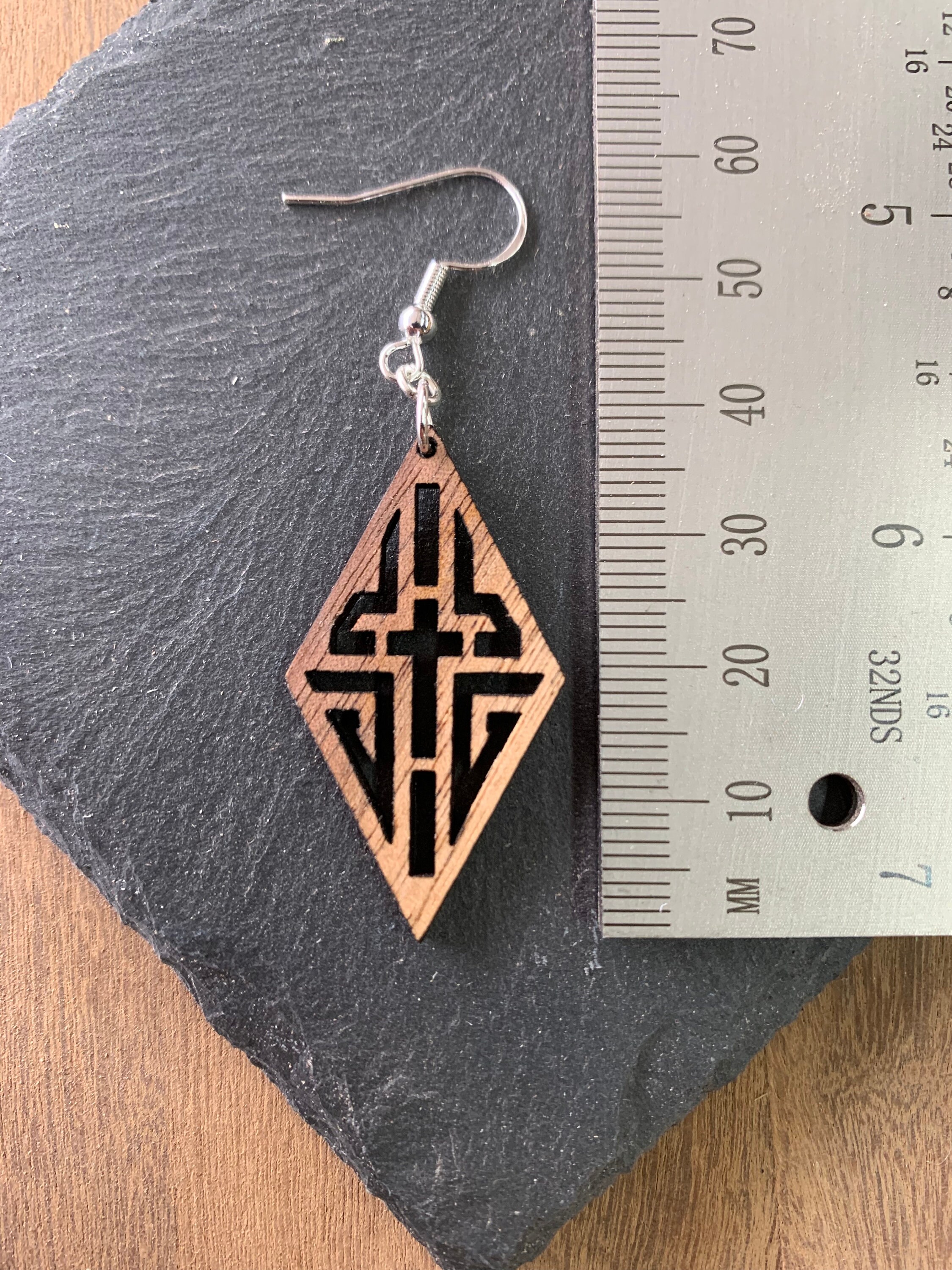 Wooden Cross Earrings - Aztec Alt Style - Black Walnut Two Tone - Etsy