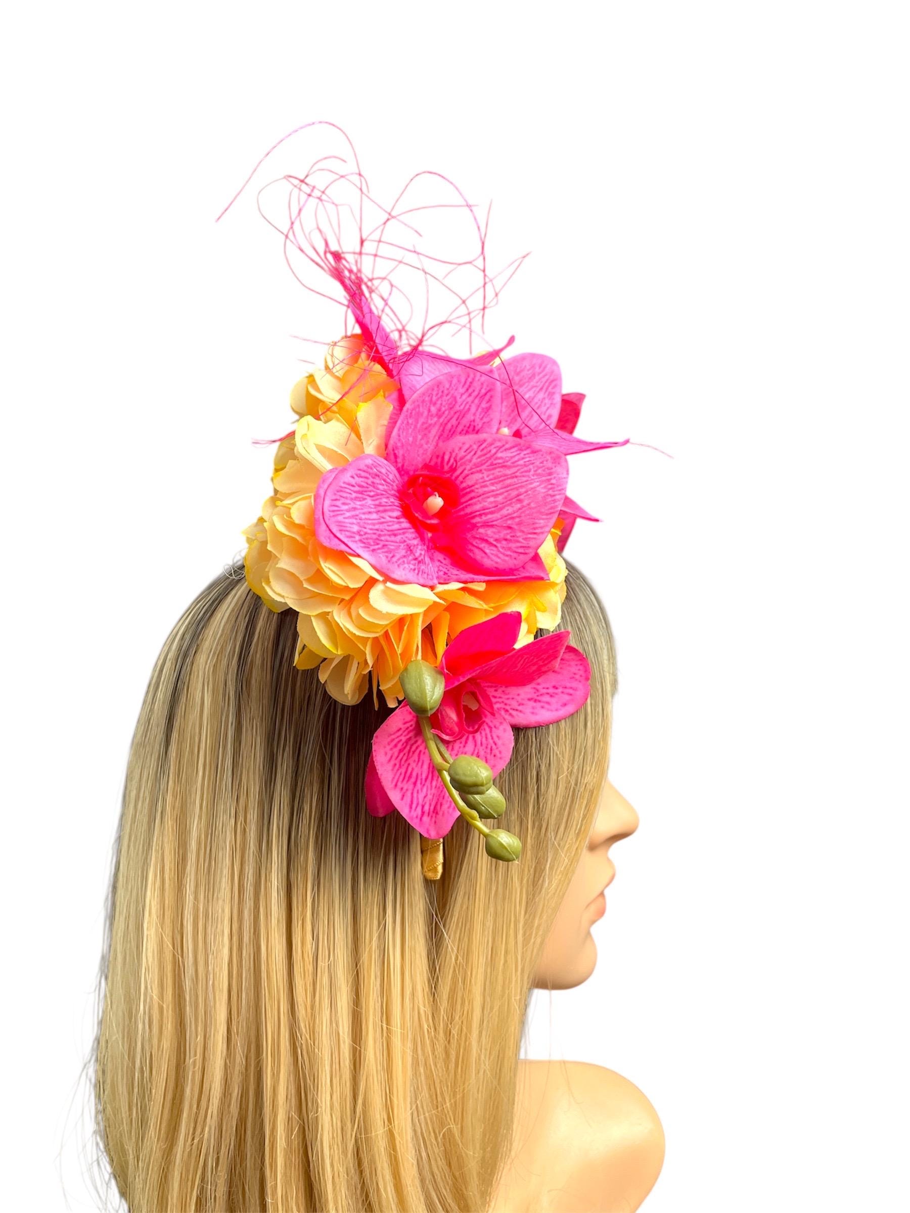 Fuchsia & Yellow Floral Fascinator, Flower Crown, Headpiece, Headwear ...