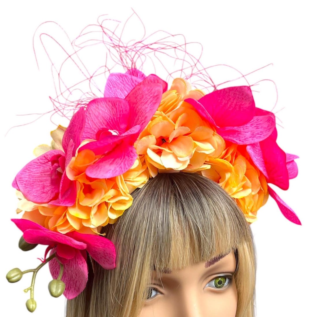 Fuchsia & Yellow Floral Fascinator, Flower Crown, Headpiece, Headwear ...