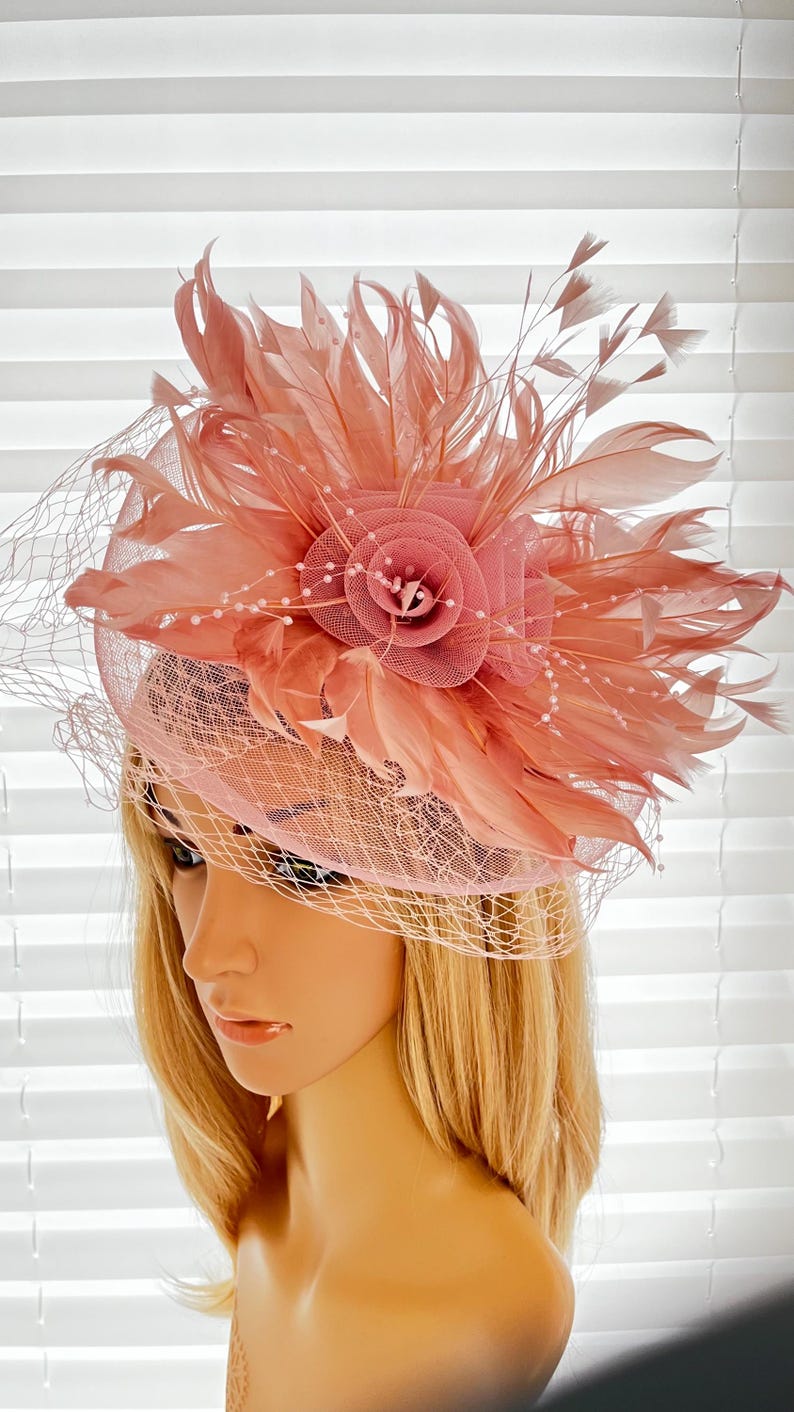 Pink Feather Fascinator, Dusty Pink Headband, Weddings, Races ...