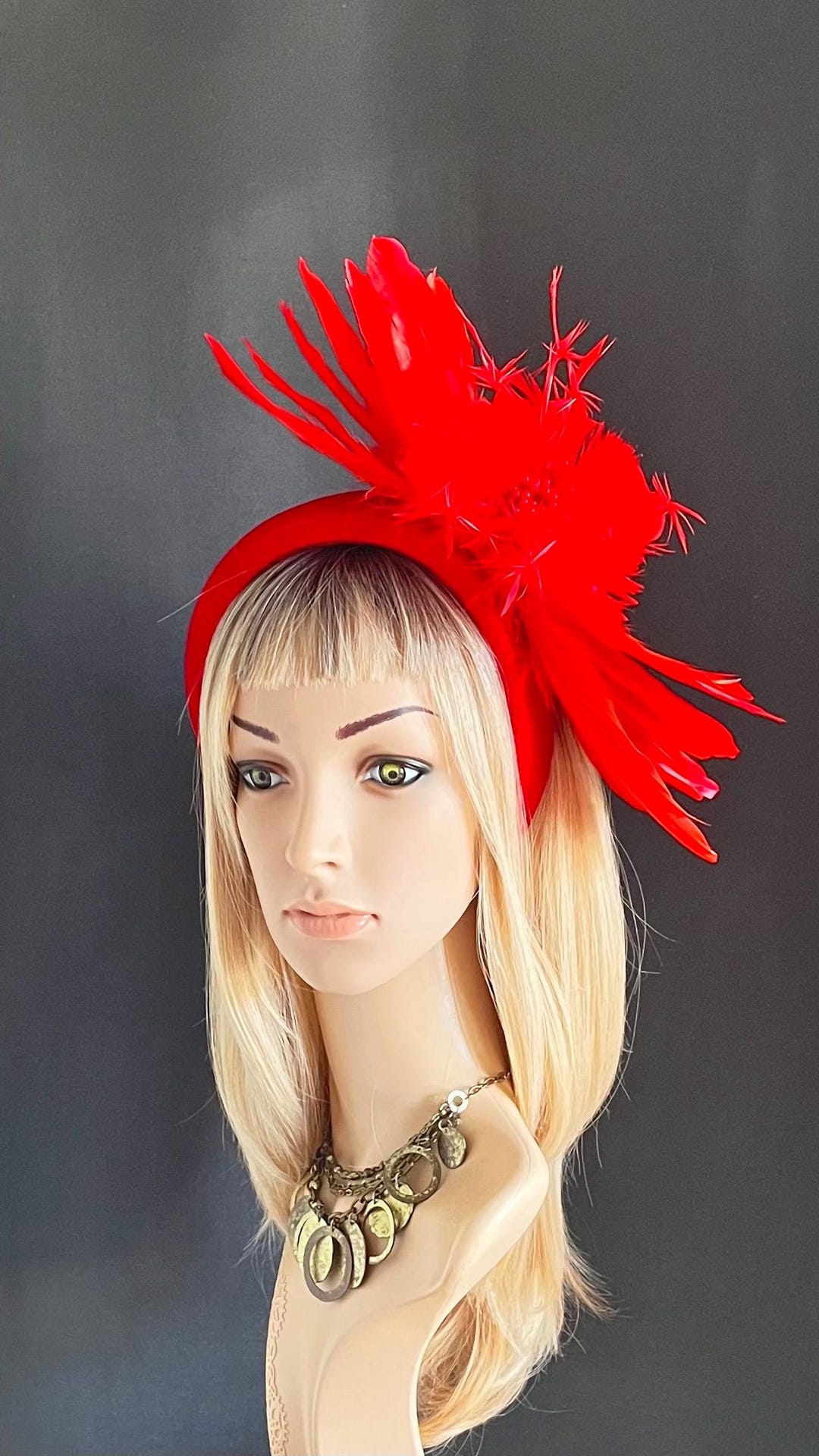 Red Fascinator, Red Feather Fascinator, Weddings, Races, Handmade Millinery - Etsy UK