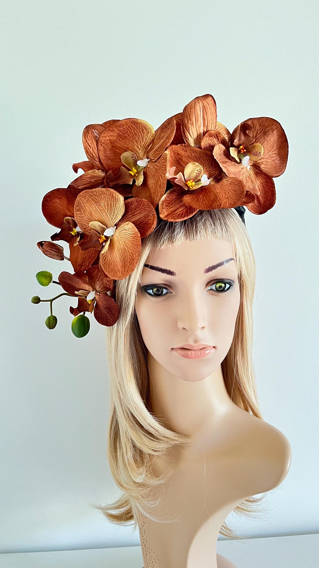 Coffee Fascinator, Flower Crown, Coffee Orchid Headband, Handmade, Wedding Headpiece, Millinery ...