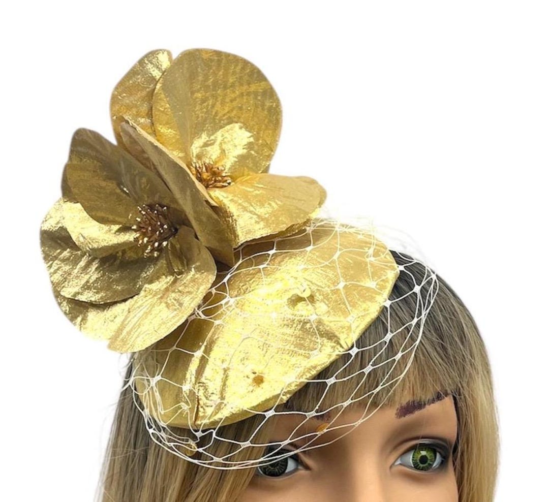Gold Flower Fascinator With Veil, Eco Friendly Headpiece Made From ...