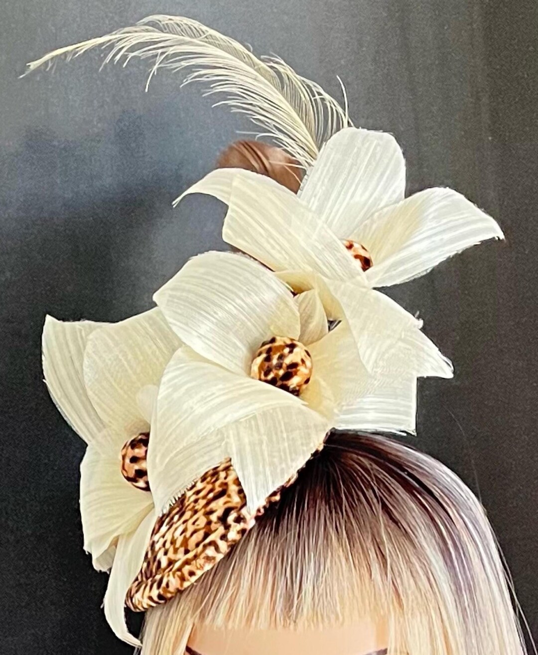 Leopard Fascinator, Animal Print Headpiece, Brown Flower Headband ...