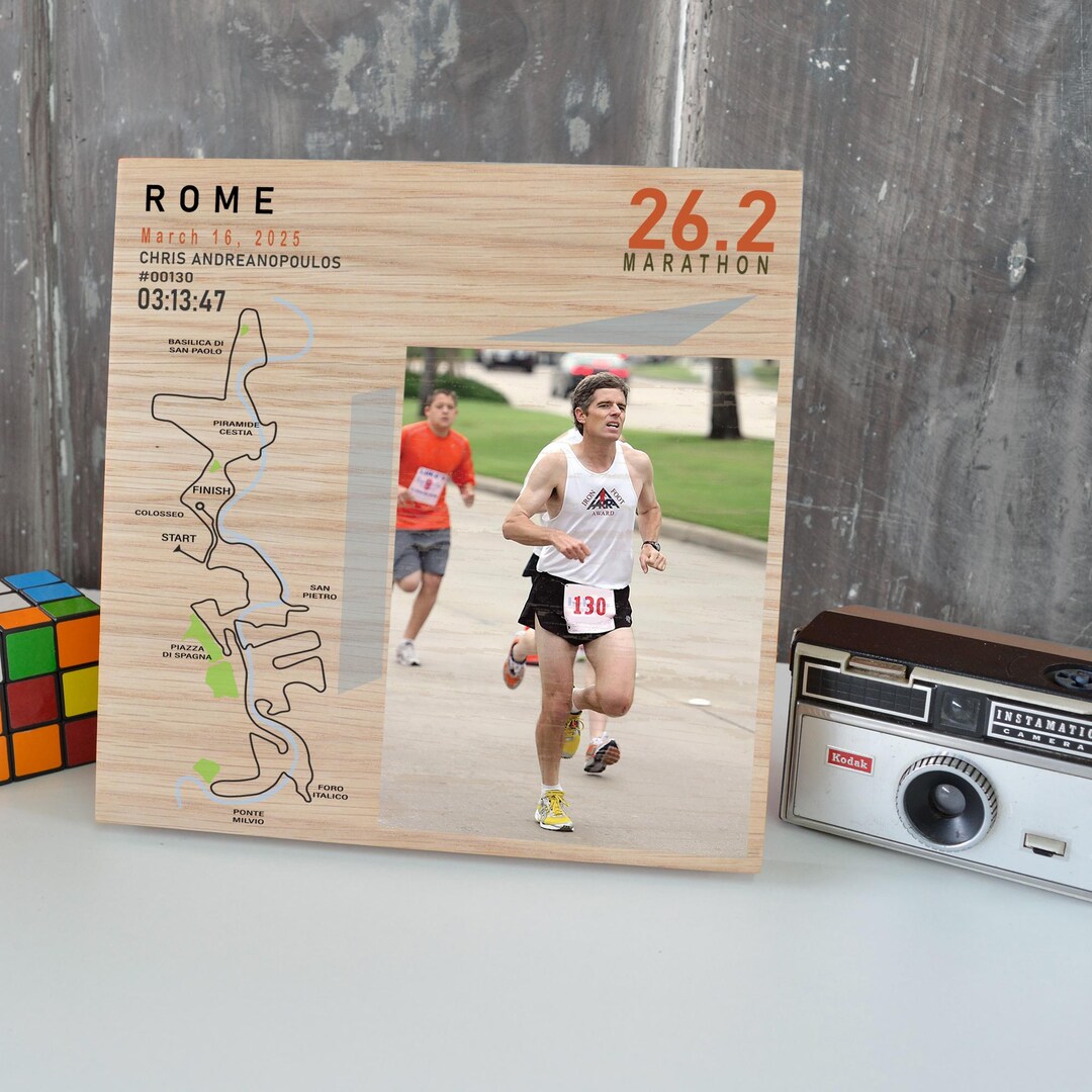 Rome Marathon Photo Frame Personalized - Running Photo Printed on Wood ...