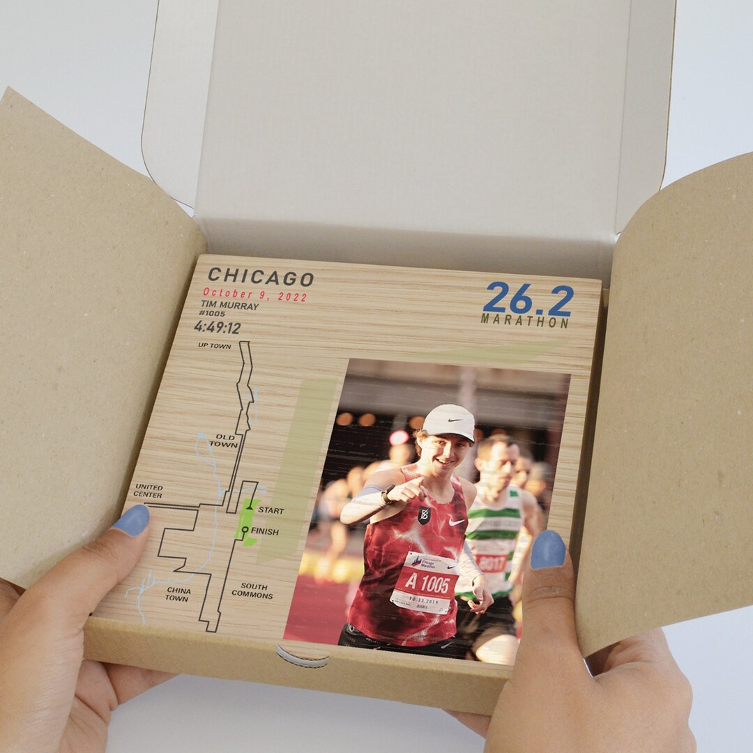 Chicago Marathon Photo Frame Personalized Running Photo Printed on Wood ...