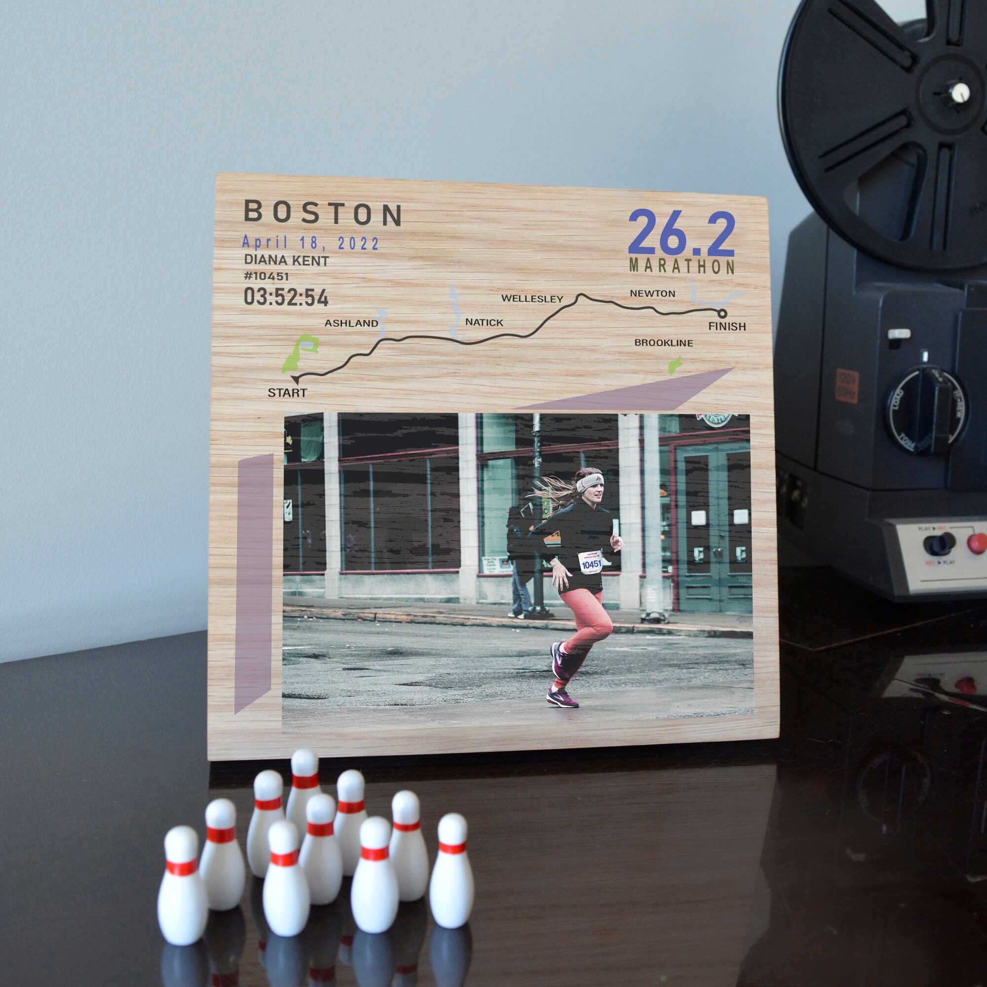 Boston Marathon Photo Frame Personalized Running Photo Printed on Wood ...