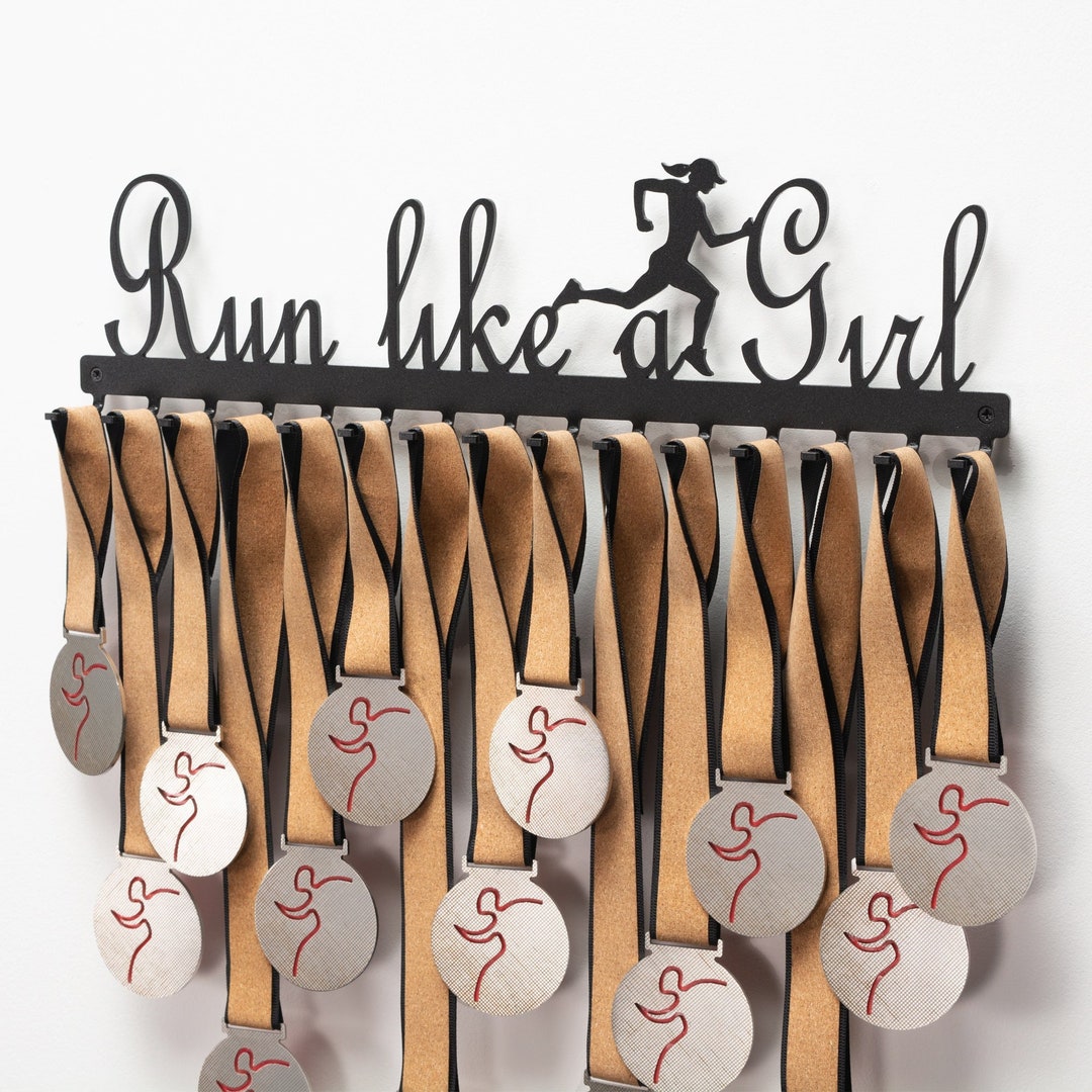 Running Like a Girl Black Hook Medal Display, Running Hook, Medal ...