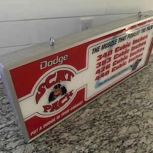 Lighted Dodge Scat Pack Sign Dart Challenger Charger Demon Hemi Mopar ...