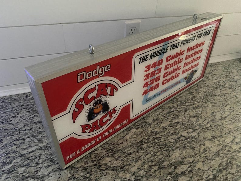Lighted Dodge Scat Pack Sign Dart Challenger Charger Demon Hemi Mopar ...