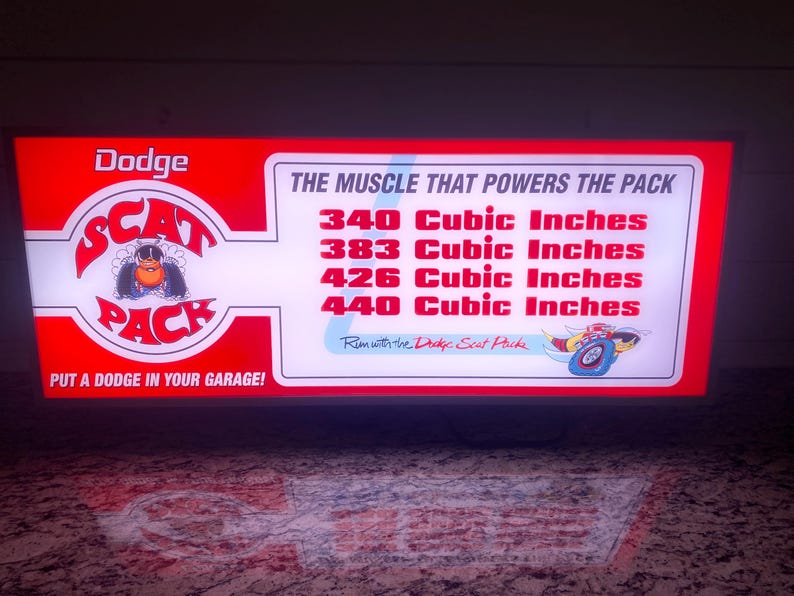 Lighted Dodge Scat Pack Sign Dart Challenger Charger Demon Hemi Mopar ...