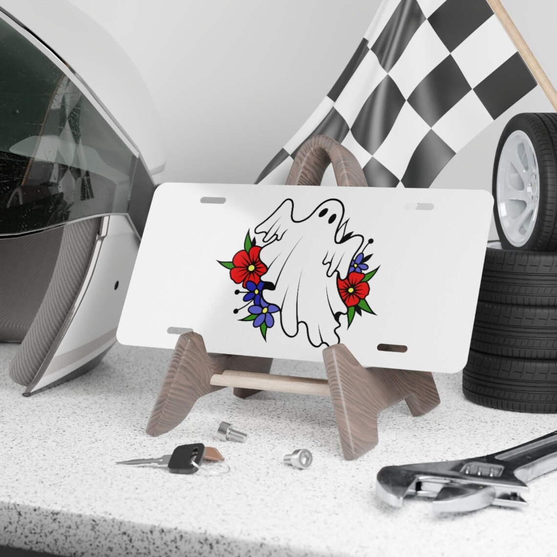 Floral Ghost Vanity Plate, Halloween Car Accessories, Spooky License ...