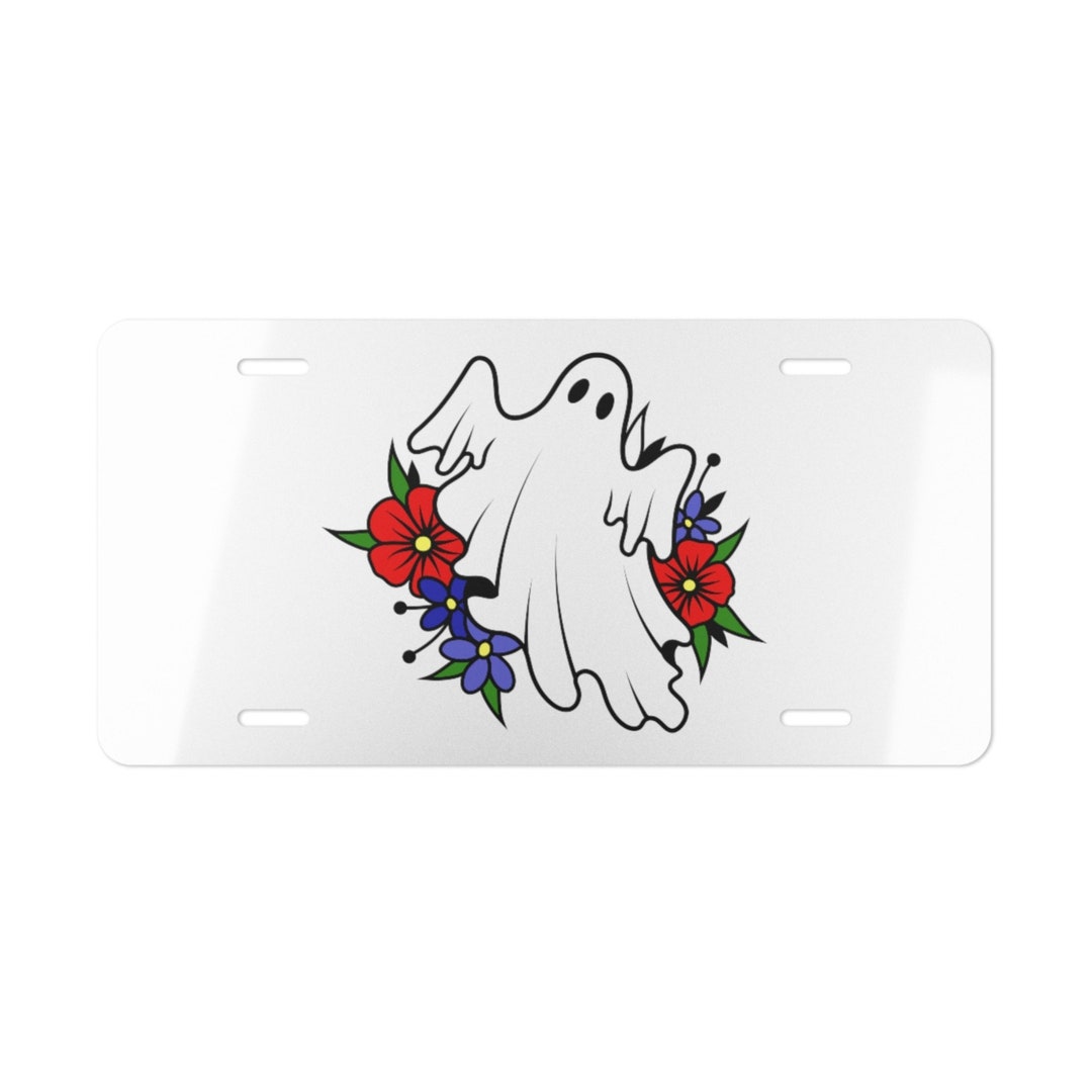 Floral Ghost Vanity Plate, Halloween Car Accessories, Spooky License ...
