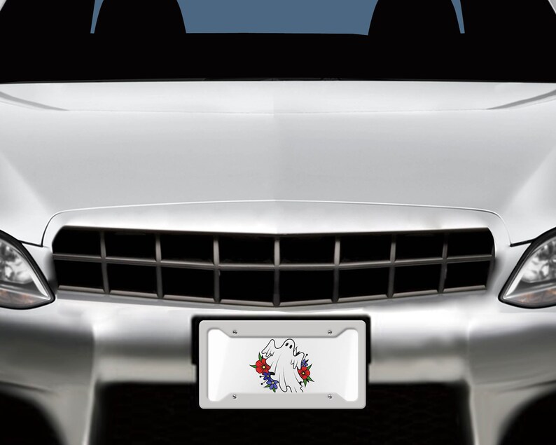 Floral Ghost Vanity Plate, Halloween Car Accessories, Spooky License ...