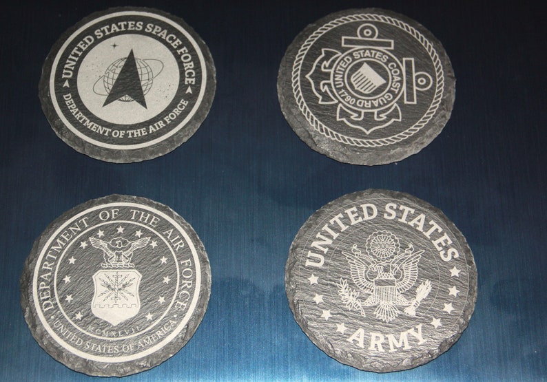 Engraved Stone Military Logo Coasters: Veteran Gift - Etsy