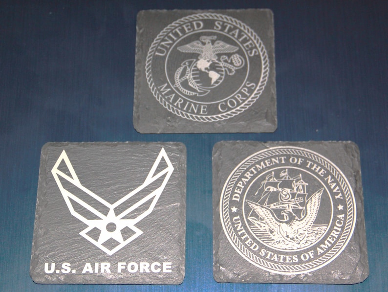 Engraved Stone Military Logo Coasters: Veteran Gift - Etsy