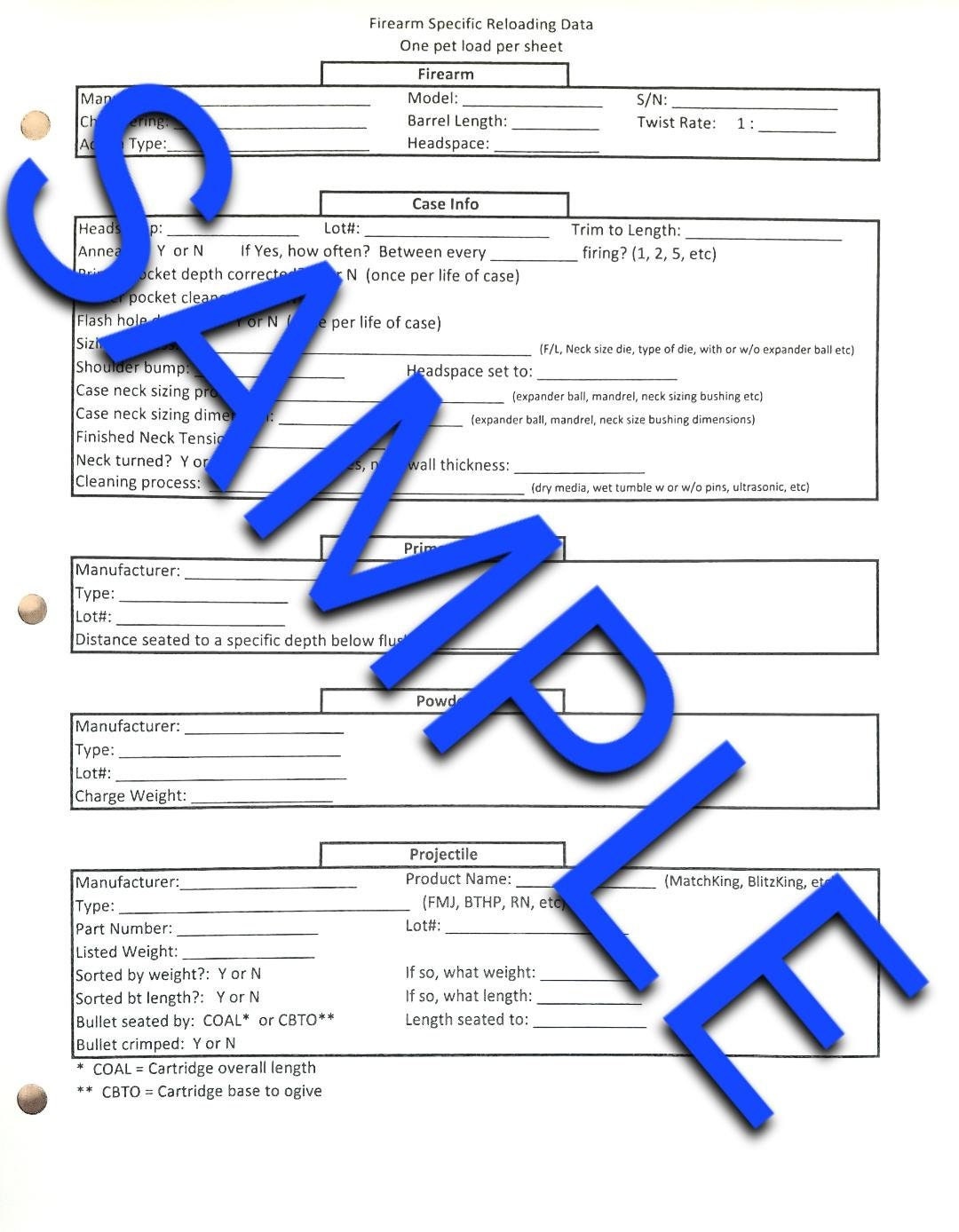 Reloading Data Sheet | Pet Loads | Printable | Detailed Load Tracker ...