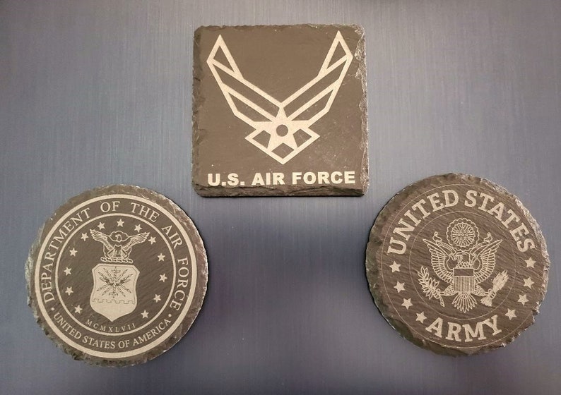 Engraved Stone Military Logo Coasters: Veteran Gift - Etsy