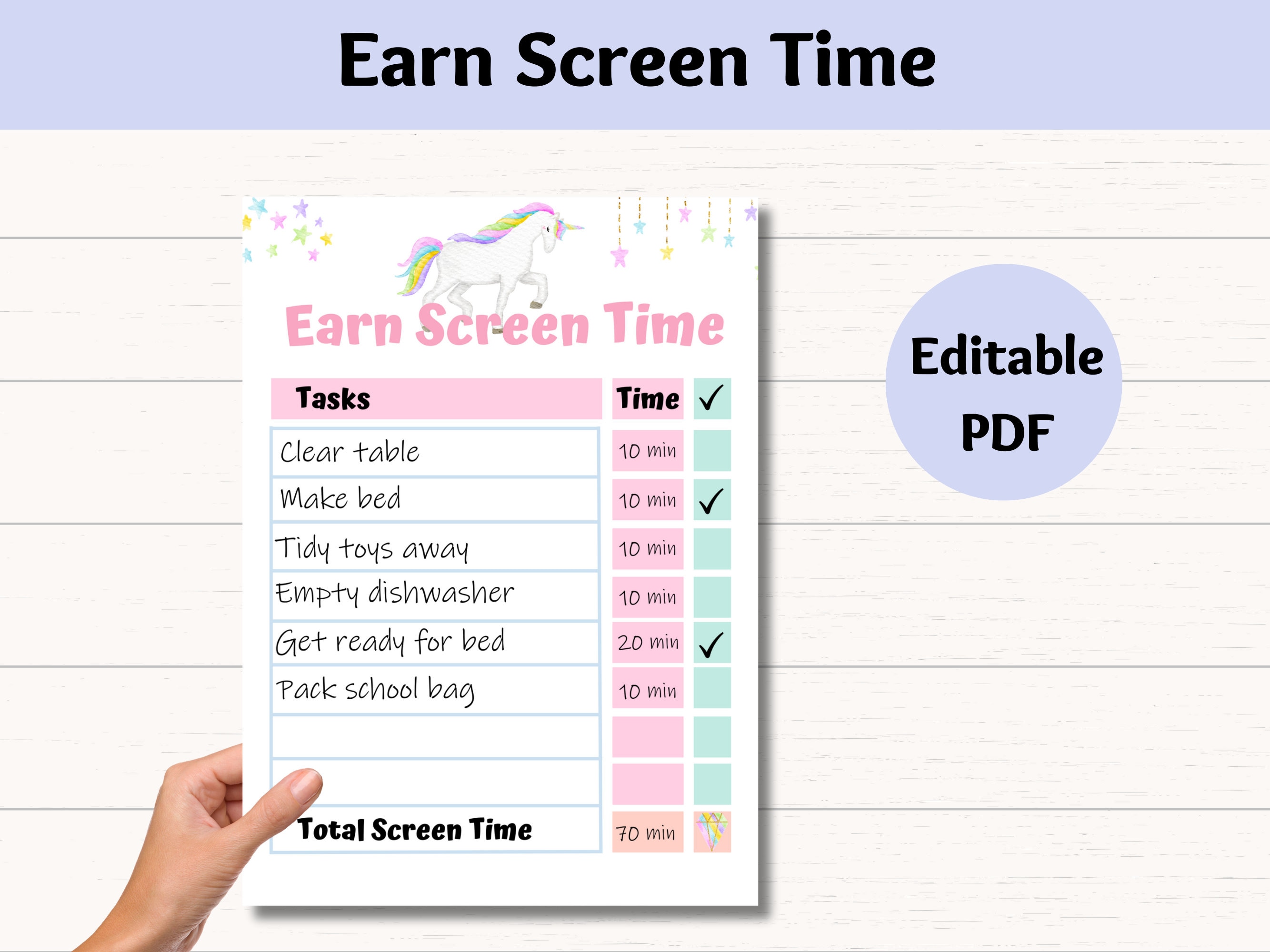 Screen Time Checklist, Kids & Teens How to Earn Screen Time, Editable ...