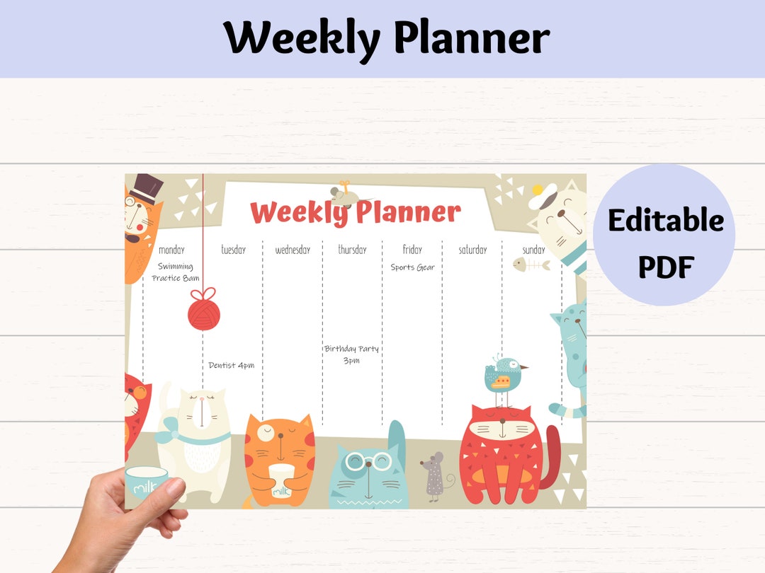 Kids Weekly Planner Printable, Editable Weekly Schedule Kids, Weekly ...