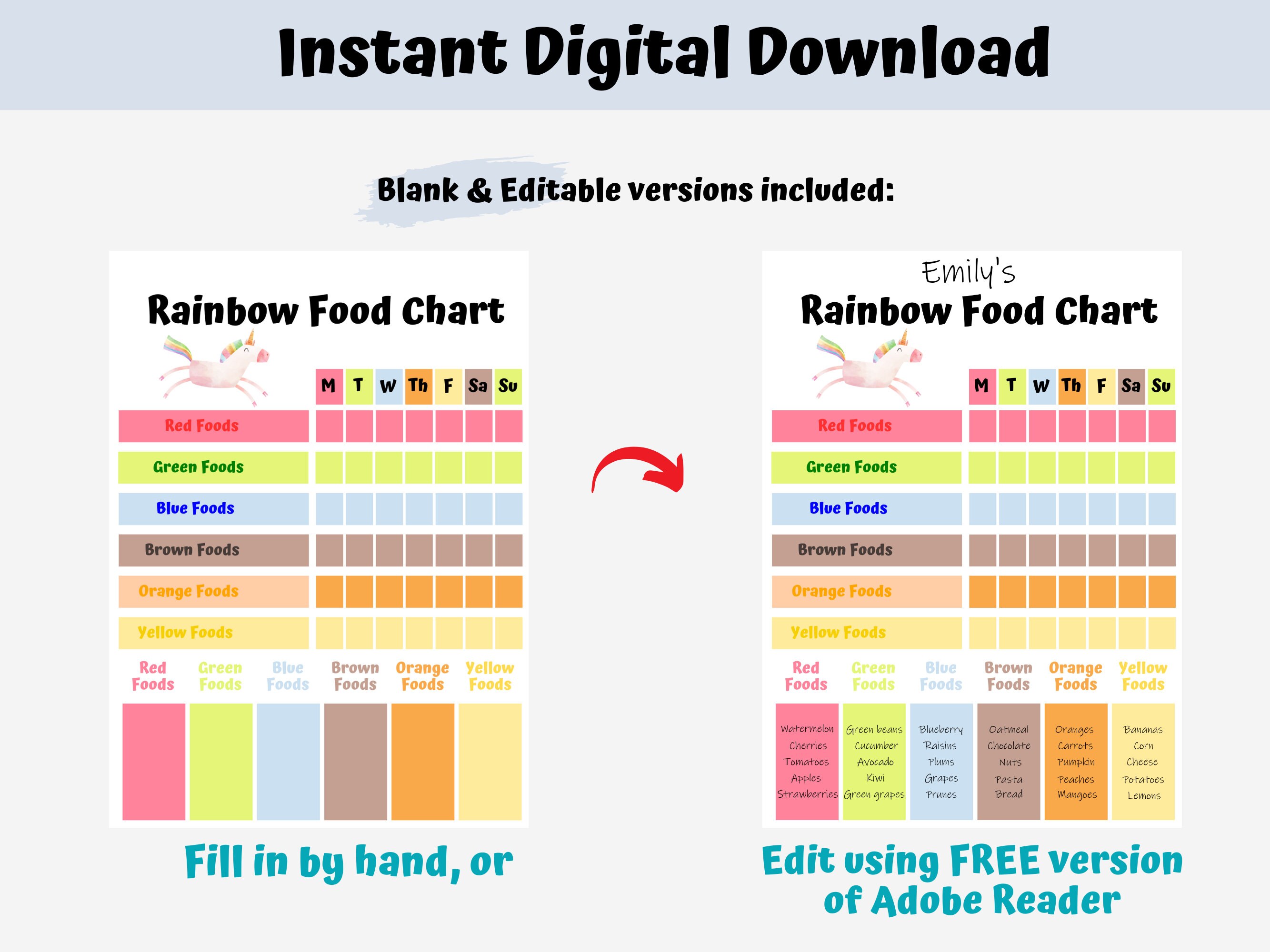 Eat the Rainbow Chart, Eat the Rainbow Checklist, Editable Kids ...