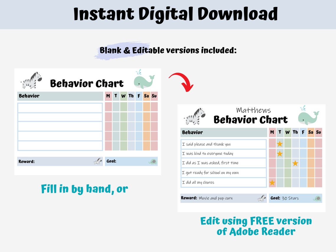 Behavior Chart for Kids, Behavior Chart, Behavior Reward Chart ...