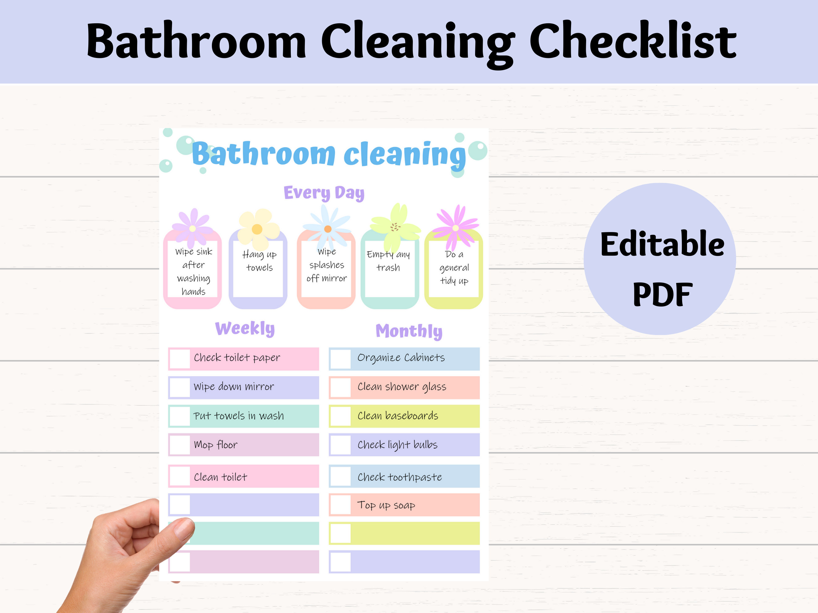 Bathroom Kids Cleaning Checklist, Bathroom Prints, Editable Cleaning ...