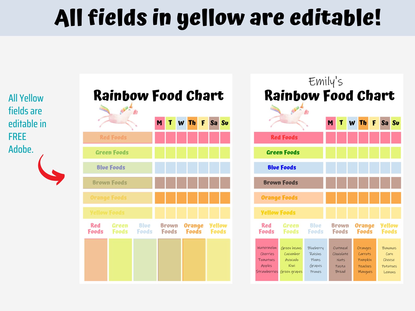 Eat the Rainbow Chart, Eat the Rainbow Checklist, Editable Kids ...