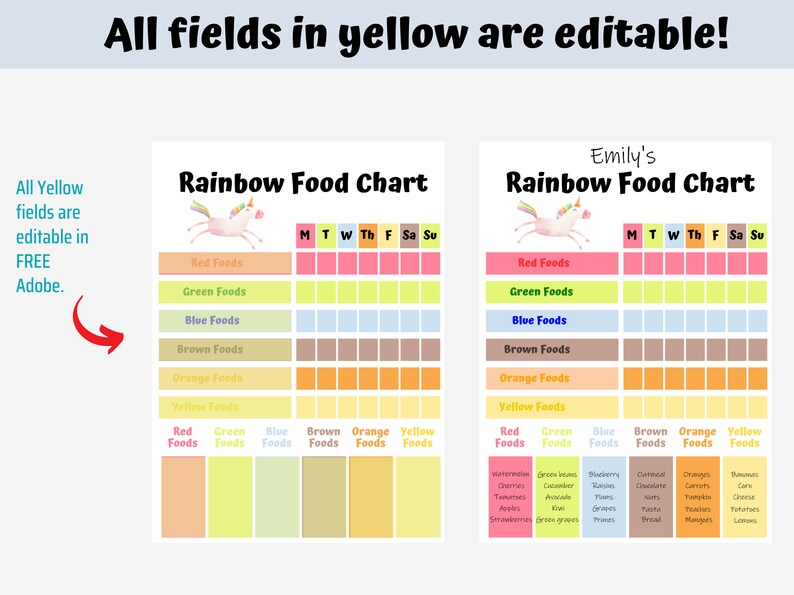 Eat the Rainbow Chart, Eat the Rainbow Checklist, Editable Kids ...