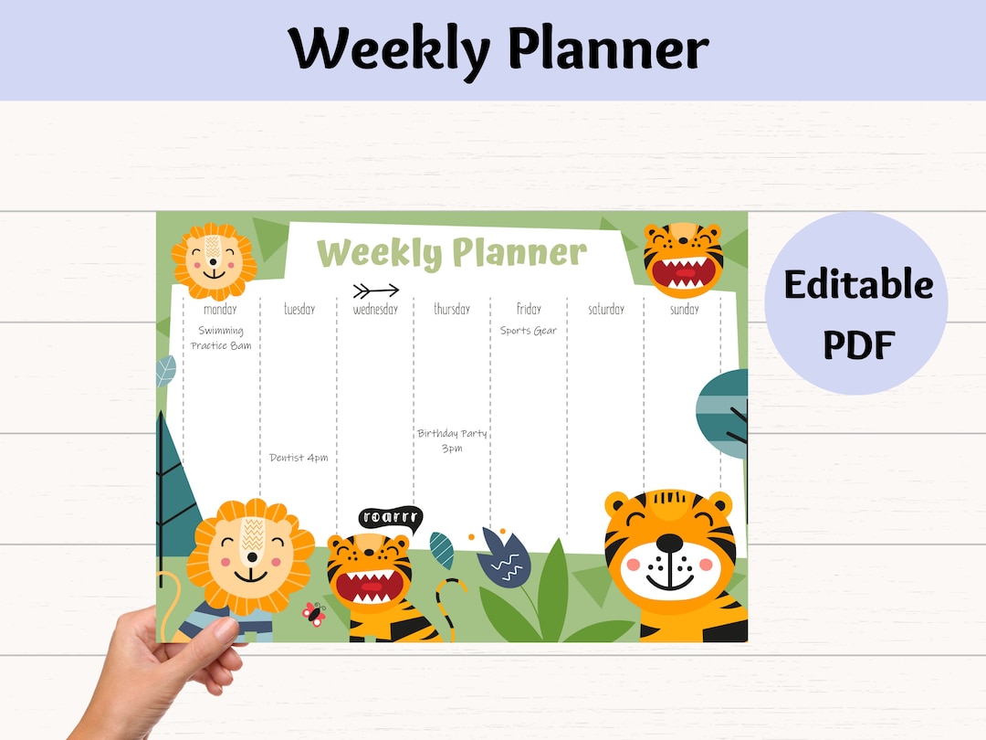 Kids Weekly Planner Printable, Editable Weekly Schedule Kids, Weekly ...