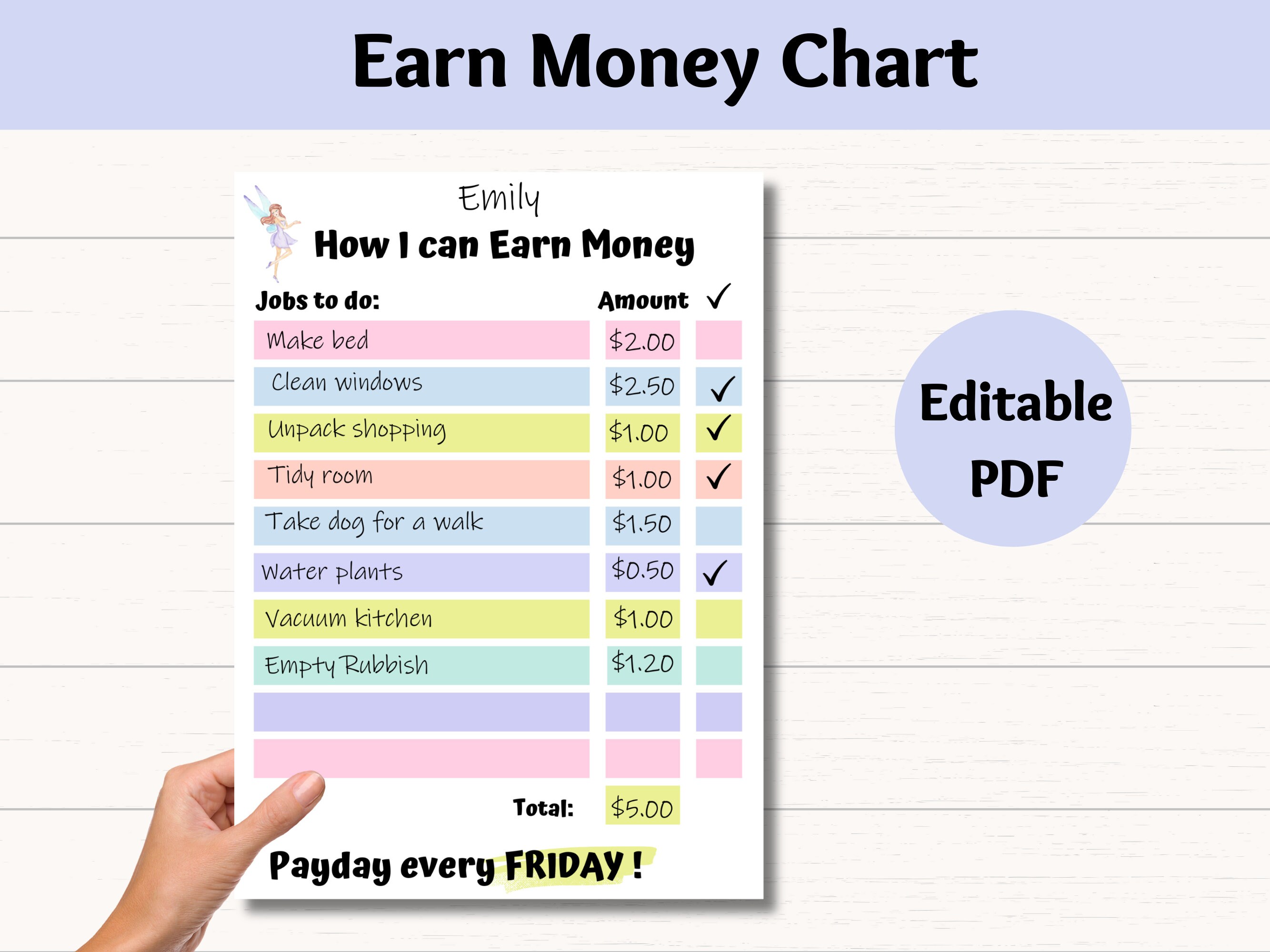 How to Earn Money Chore Chart, Editable Allowance Chore Chart for Kids ...