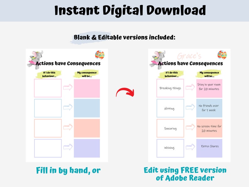 Kids Consequence Chart, Two Designs Included, Editable Behavior ...