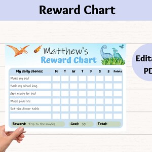 Editable Dinosaur Reward Chart, Printable Dinosaur Reward Chart for ...