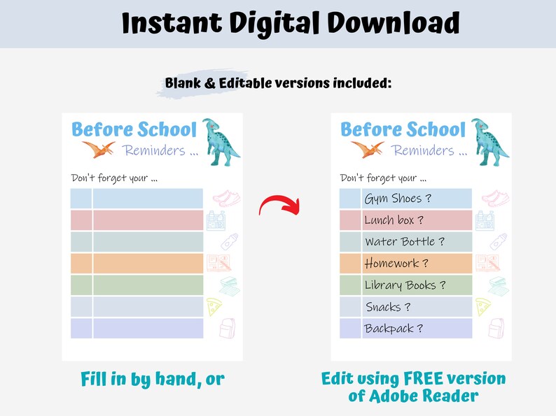 School Day Checklist, Printable Before School Checklist Reminders for ...