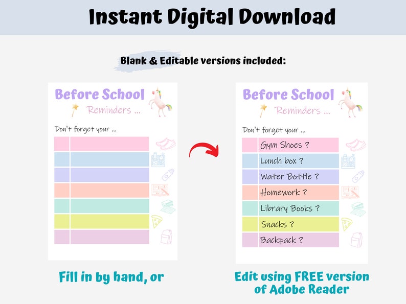 School Day Checklist, Printable Before School Checklist Reminders for ...