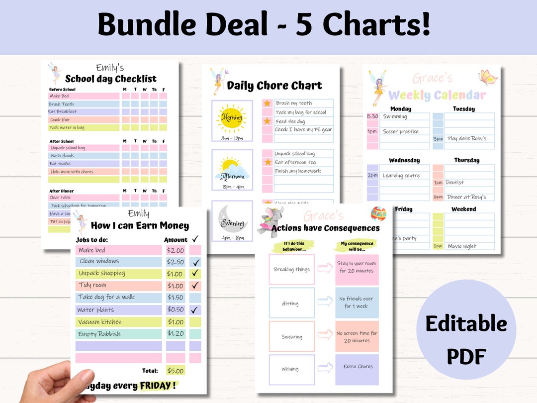 Bundle Deal 5 Charts School Day Checklist Daily Chore - Etsy
