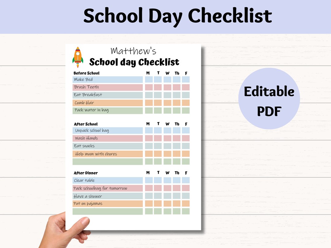 Kids Daily School Checklist, Editable Chore Chart, Editable Planner ...