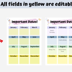 Fechas importantes editables imprimibles, cumpleaños, aniversarios ...