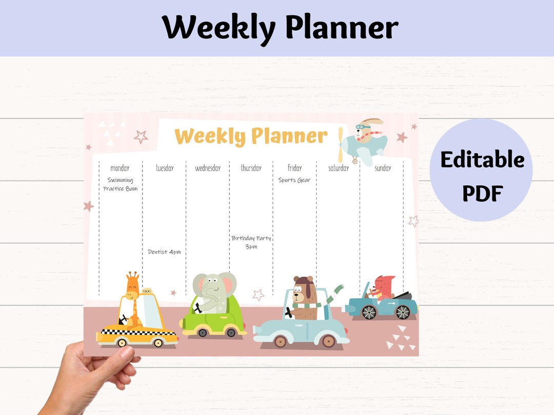 Kids Weekly Planner Printable, Editable Weekly Schedule Kids, Weekly ...