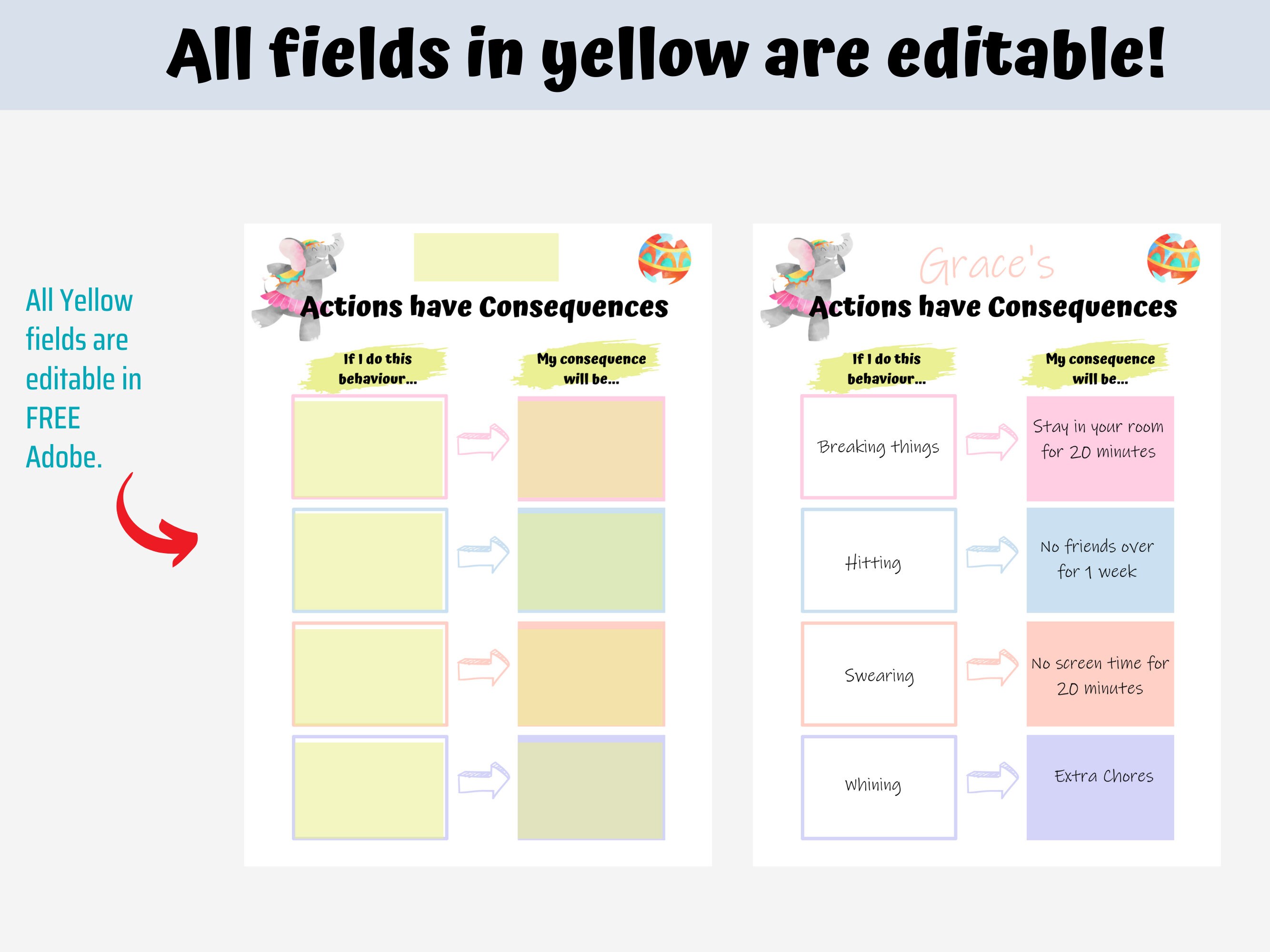 Kids Consequence Chart, Two Designs Included, Editable Behavior ...