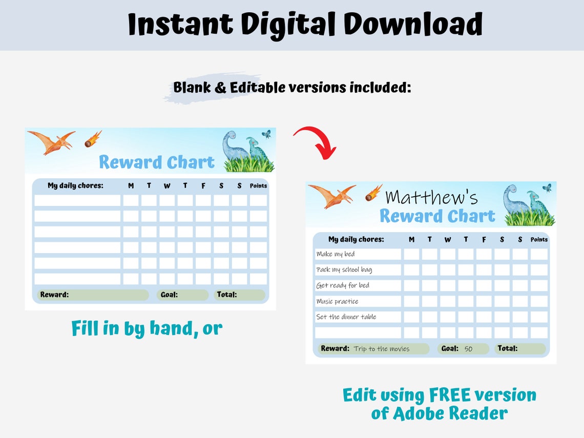 Editable Dinosaur Reward Chart, Printable Dinosaur Reward Chart for ...