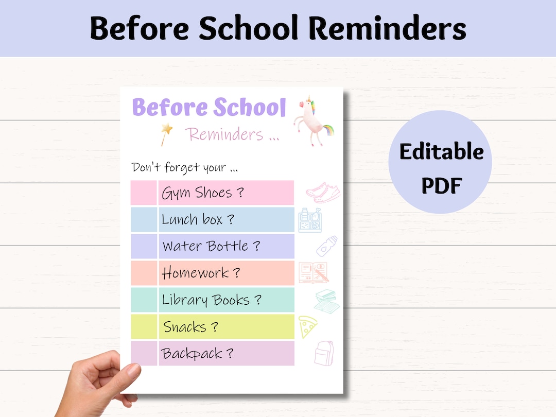 School Day Checklist, Printable Before School Checklist Reminders for ...