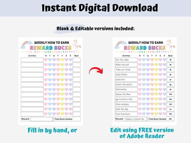 Editable Kids Reward Bucks, Printable, Mom Bucks, PDF Reward System for ...