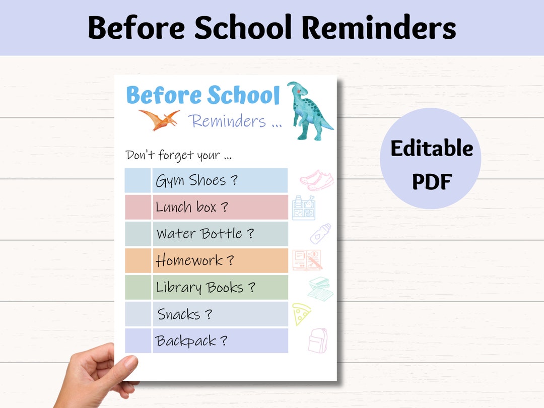 School Day Checklist, Printable Before School Checklist Reminders for ...