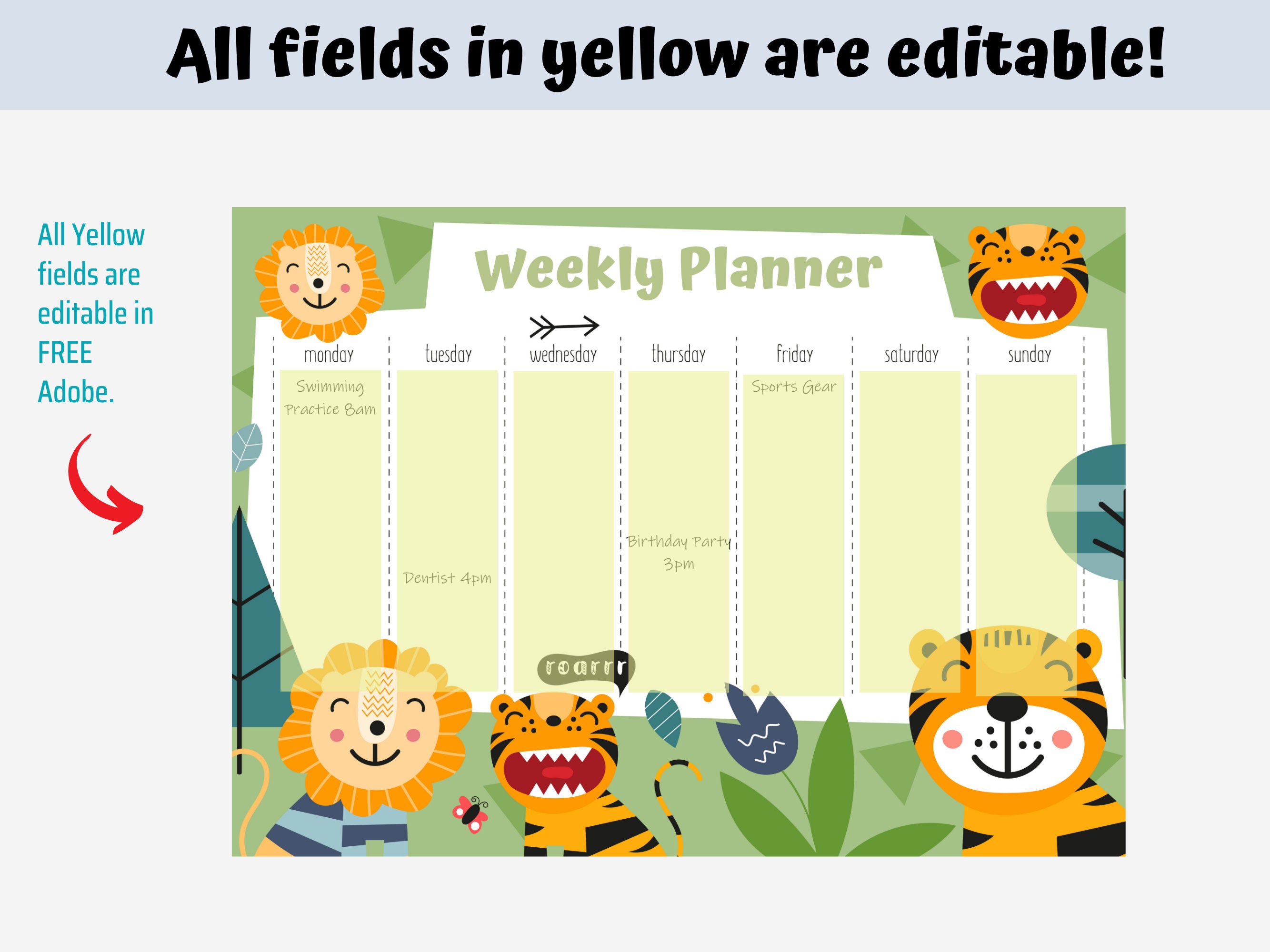 Kids Weekly Planner Printable Editable Weekly Schedule Kids - Etsy