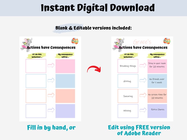 Kids Consequence Chart, Two Designs Included, Editable Earn Money Chart ...