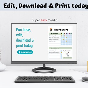 Kids Weekly Chore Chart, Weekly Chore Printable, Editable PDF, Kids ...