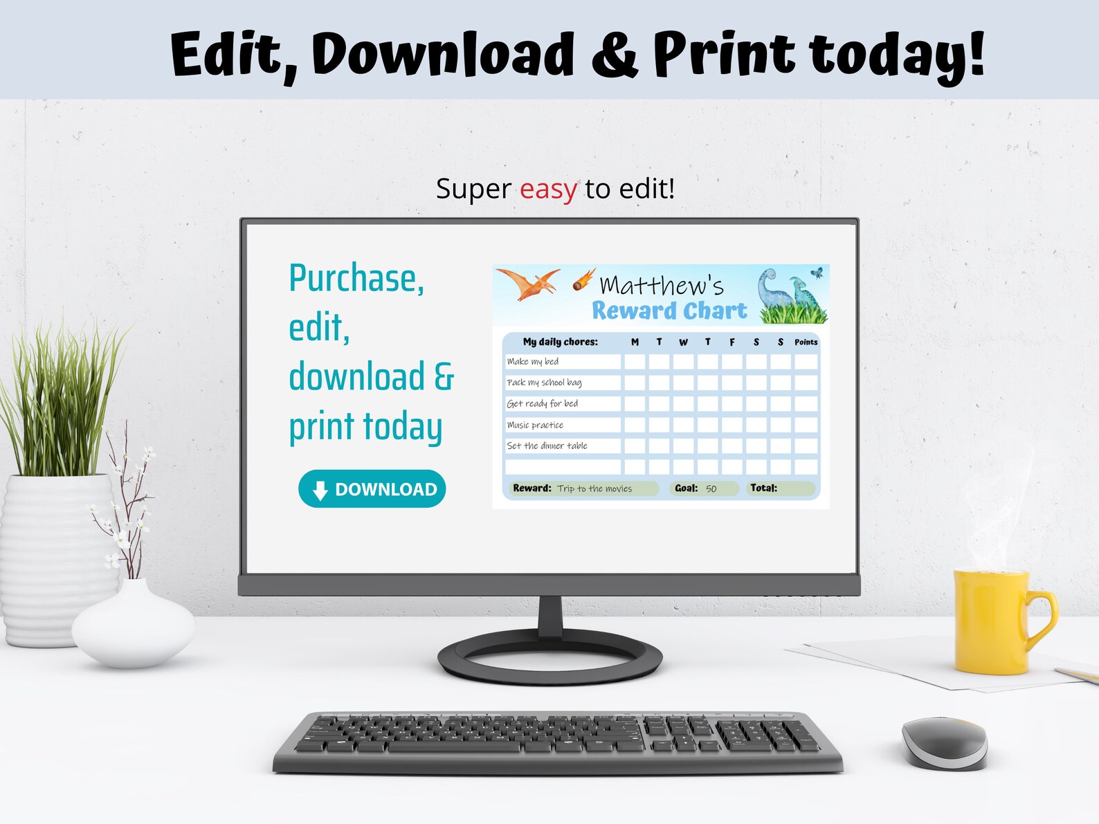 Editable Dinosaur Reward Chart, Printable Dinosaur Reward Chart for ...