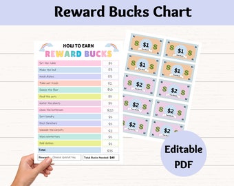 Editable Kids Reward Bucks Printable Mom Bucks, PDF Reward System for ...