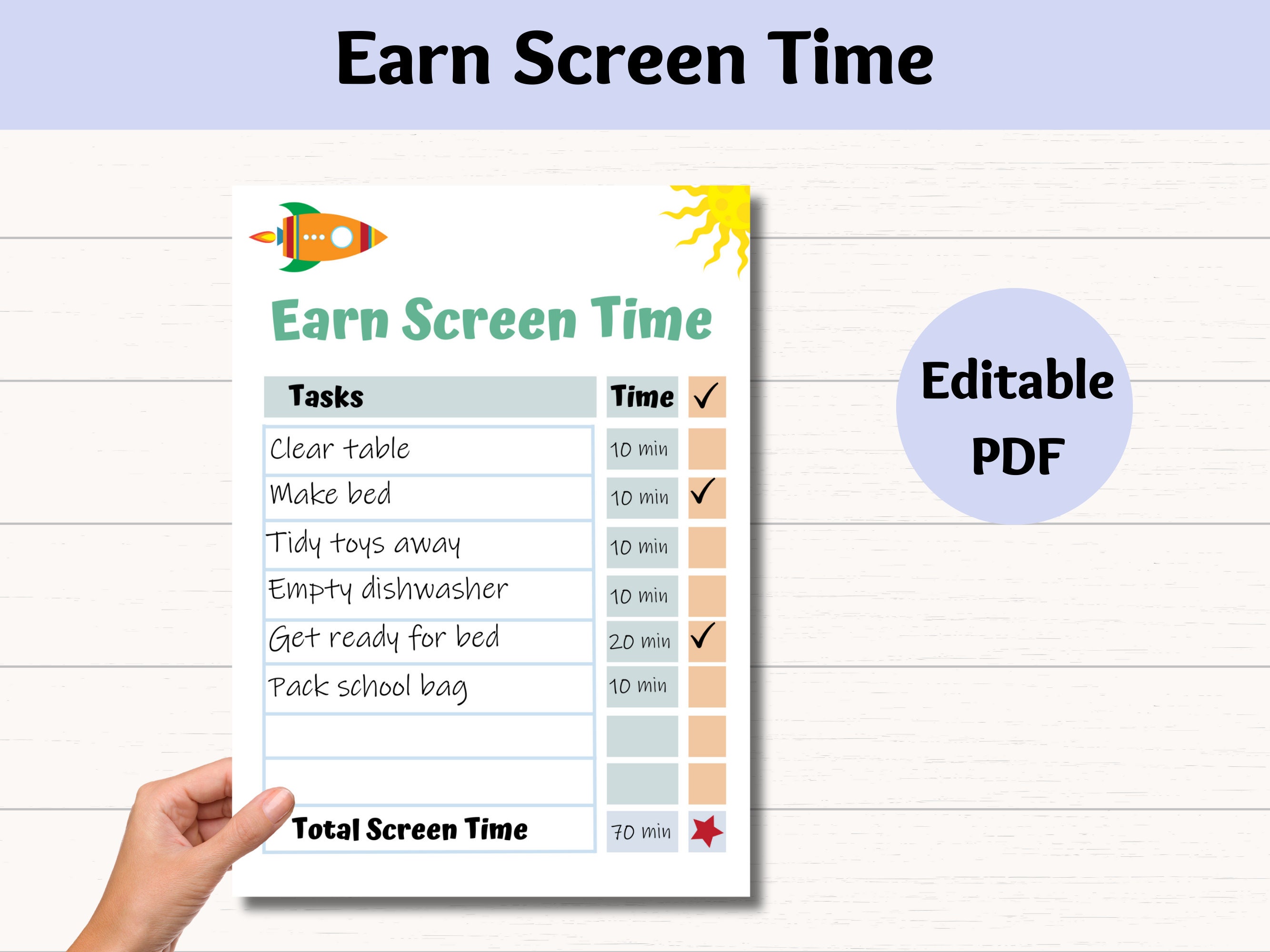 Screen Time Checklist, Kids & Teens - How to Earn Screen Time, Editable ...